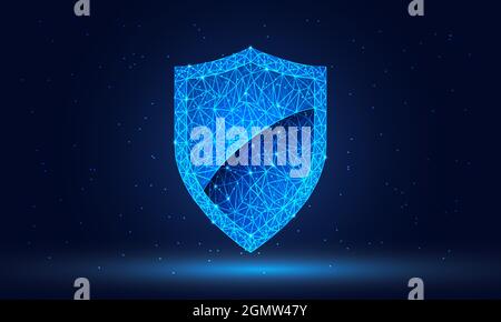 Shield 3d low poly symbol with connected dots. Protect, antivirus ...