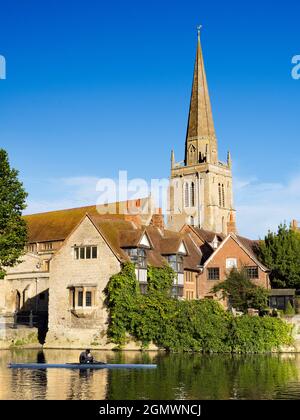 A small rowing boat moored River Roach, Great Wakering, Essex, England ...