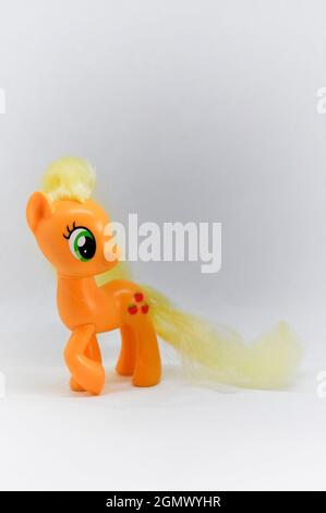 Applejack - My Little Pony toy set against a white background Stock ...