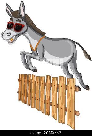 A jumping gray cartoon donkey vector illustration Stock Vector Image ...