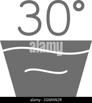 Wash at 30 degree icon. Water temperature 30C. Wash temperature 30 ...
