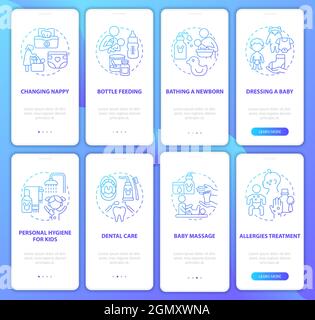 Baby care blue gradient onboarding mobile app page screen Stock Vector ...