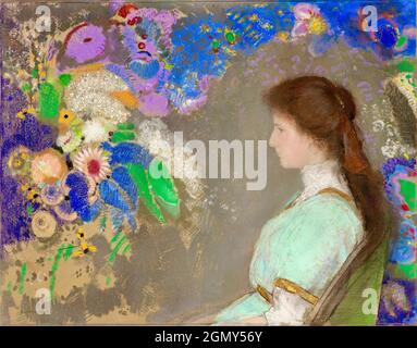 Odilon Redon, Portrait of Violette Heymann, Pastel drawing on gray wove ...