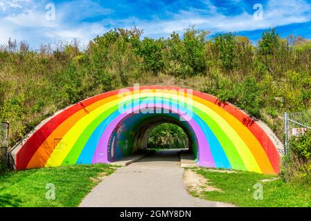 The Rainbow Tunnel mural in the 'E Don Trail' in the North York ...
