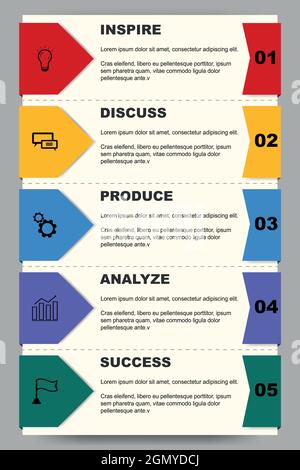 Vertical progress infographic chart design template set for dark theme ...