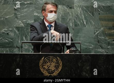 Brazil's President Jair Bolsonaro addresses the 76th Session of the U.N ...