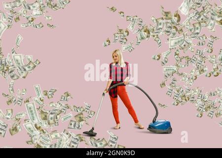 pretty woman throwing dollar bills, isolated on white background Stock ...