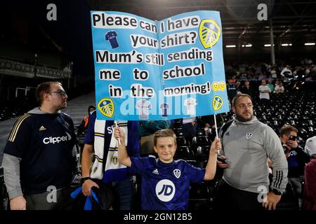 Leeds United fan asking for the shirt of Brenden Aaronson of Leeds ...
