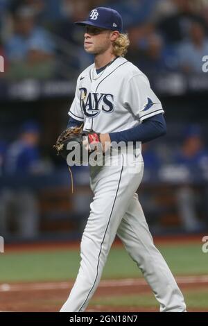 Tampa Bay Rays' Shane Baz pitches during the first inning of a baseball ...