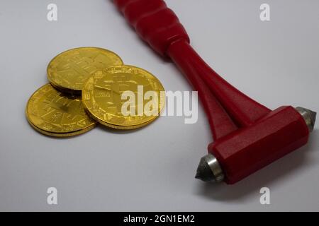 Bitcoin with emergency hammer. Emergency situation for bitcoin is ...