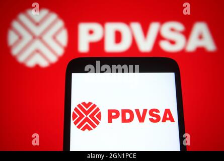 In this photo illustration, the PDVSA (Petróleos de Venezuela) logo is ...