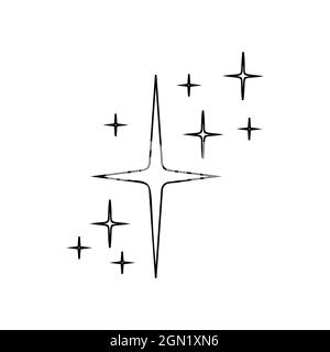 Outline star sparkles and twinkles isolated on white background. Bright flash, shiny glow ...