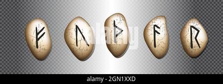 Set of five rune symbols. Runic alphabet, Futhark. Ancient norse occult ...