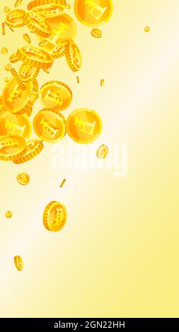 Swiss franc coins falling. Amusing scattered CHF coins. Switzerland ...