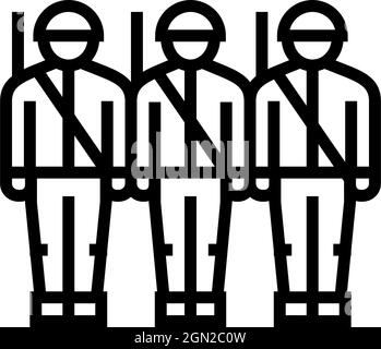 Soldiers and a weapon outline vector icon. Thin line black soldiers and ...