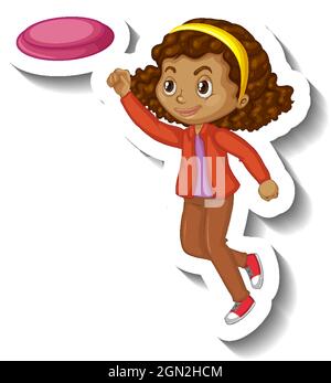A girl throwing plate cartoon character sticker illustration Stock ...
