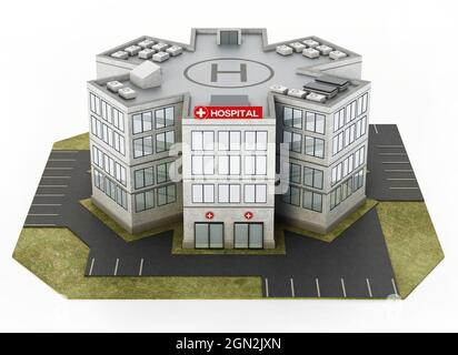 Generic hospital building isolated on white background. 3D illustration ...