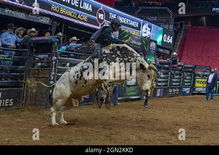Ramon De Lima rides The Undertaker during the Professional Bull Riders ...