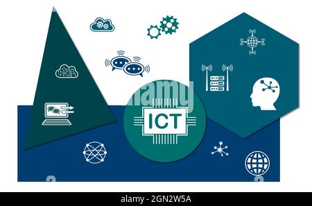 Concept of ict with icons on geometric shapes background Stock Photo ...