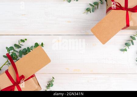empty xmas wish list with little gift on wooden background Stock Photo ...