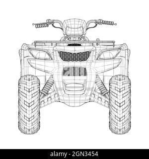 Wireframe of detailed ATV from black lines isolated on white background ...