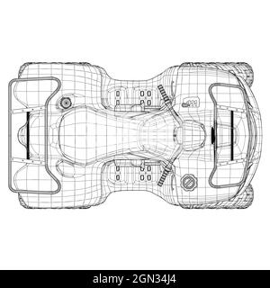 Wireframe of detailed ATV from black lines isolated on white background. Front view. 3D. Vector ...