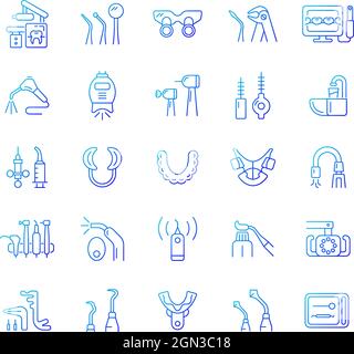 Dentistry tools and materials linear icons set for dark and light mode ...