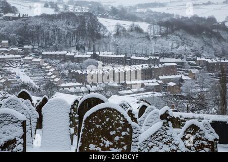 2 February 2021. TGraveyard off the road to Heptonstall overlooking the ...