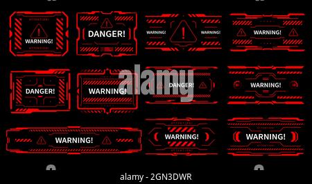 HUD danger and alert attention red interface signs. Vector warning ...