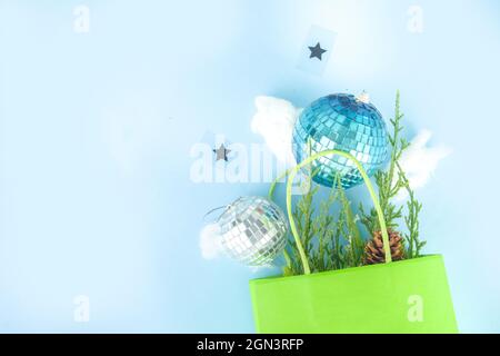 Simple Xmas greeting card, party invitation, sale abstract flatlay with ...