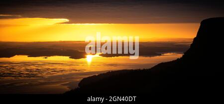 Sunrise on Lower Lough Erne from the Cliffs of Magho Viewpoint, County ...