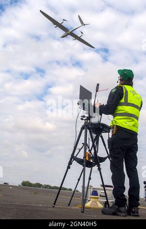 Cochstedt, Germany. 22nd Sep, 2021. A drone lands at the National Test ...