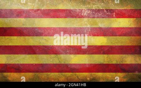 retro flag of Catalonia, Europe with grunge texture. flag representing ...