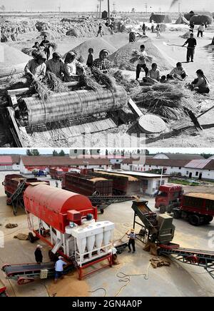 210922 -- ZHENGZHOU, Sept. 22, 2021 -- Combo photo shows people ...
