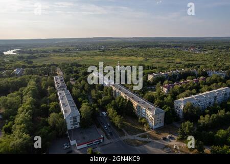 Old soviet city district USSR architecture. Residential apartment panel ...