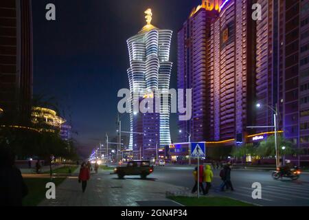 Night view of Mirae Scientists Street in Pyongyang, North Korea Friday ...