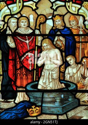 Guthrum the Viking chief, baptism, attended by King Alfred, stained ...