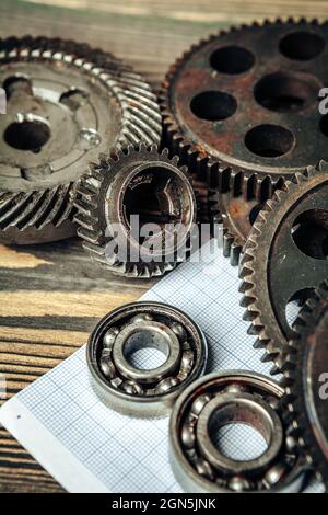Car parts on graph paper for car engineering Stock Photo - Alamy