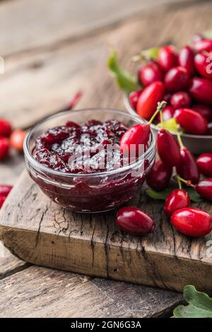 Homemade dogwood cornel jam in glass jar Stock Photo - Alamy