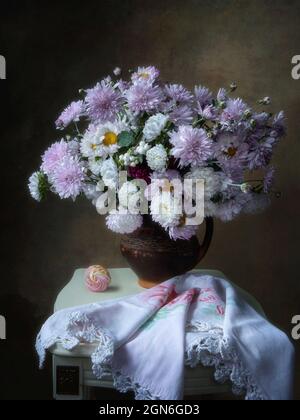 Still life with splendid bouquet of garden flowers Stock Photo - Alamy