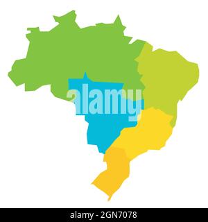 Political map of Brazil. States divide by color into 5 regions. Simple ...
