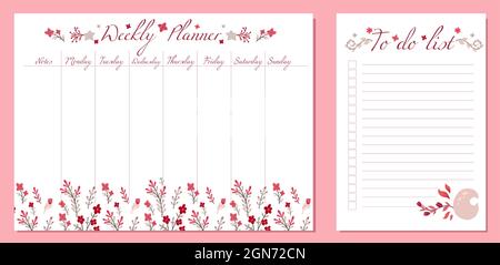 Cute planner templates. To do list with flower ornament, check list and ...