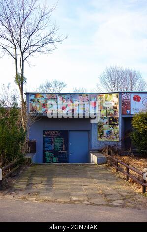 POZNAN, POLAND - Feb 12, 2016: Boy holding woman hand at a play ground ...