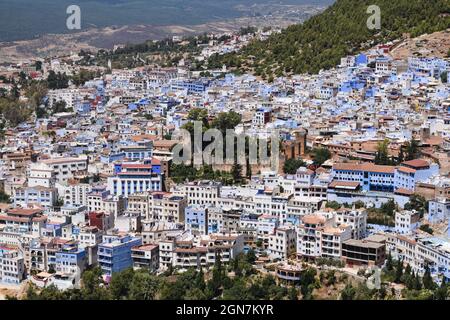 Chefchaouen seen from the surrounding mountain Stock Photo - Alamy