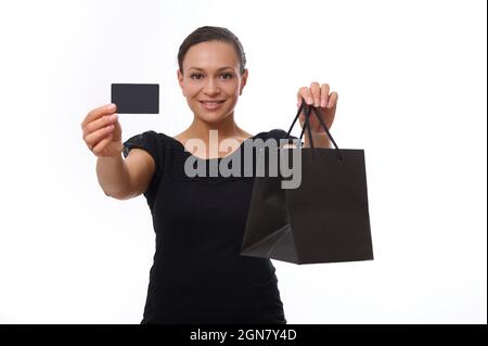 Black Friday concept with an attractive mixed race woman with beautiful ...