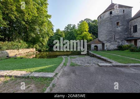 The Abbey and River at Beze, early morning, Cote d'Or, Burgundy, France ...