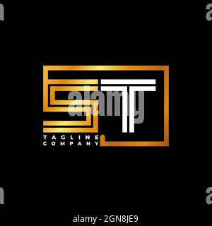 Monogram Lines ST S T Letter Logo Design in Neon Colors. Creative ...