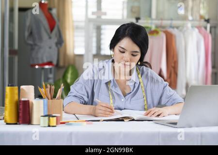 Fashion design concept, Fashion designer drawing new collection clothes ...