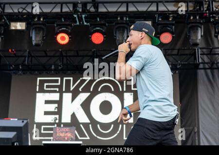 Rapper Ekoh (Jeff Thompson) during the Life Is Beautiful Music Festival ...