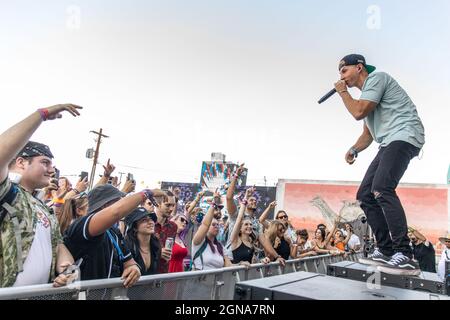 Rapper Ekoh (Jeff Thompson) during the Life Is Beautiful Music Festival ...